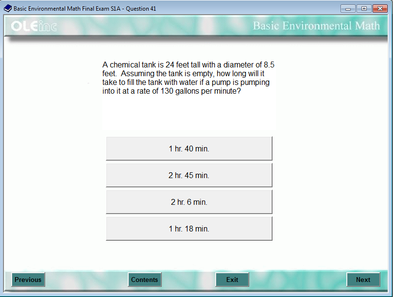 oletrain- Basic Environmental Math Final Exam
