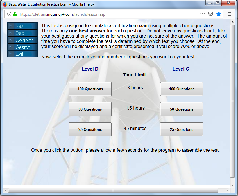 oletrain- Basic Water Distribution Practice Exam